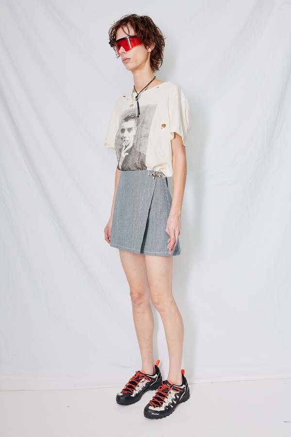 Vintage Railroad Stripe Denim Mini Skirt - Railroad Stripe | Garmentory