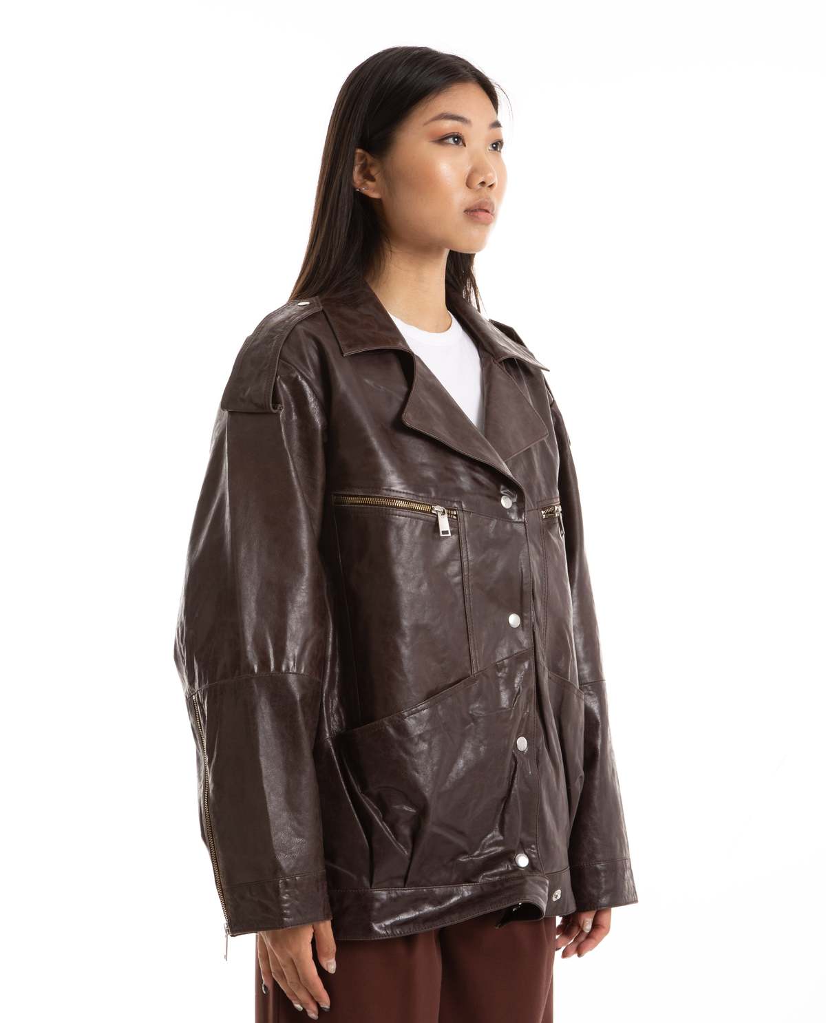 Gestuz Ibbiegz Oversized Moto Jacket - Brown | Garmentory