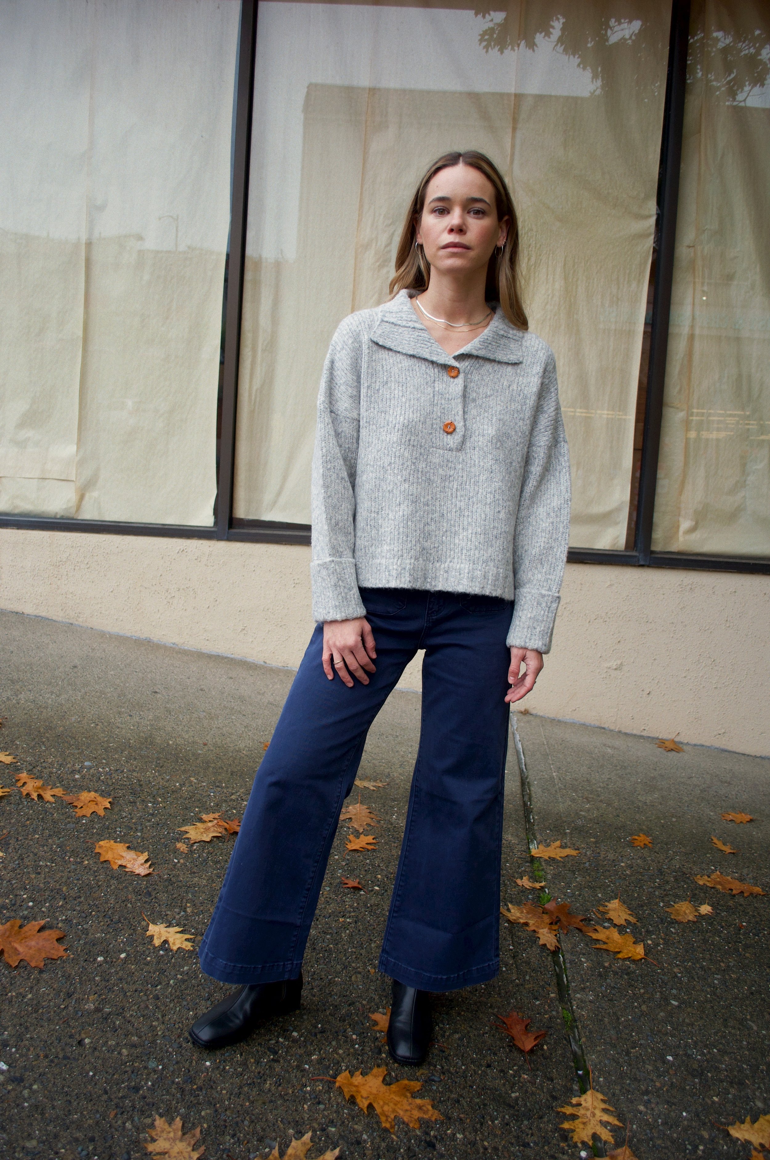 Atelier Delphine Stand Collar Jumper - Gray | Garmentory