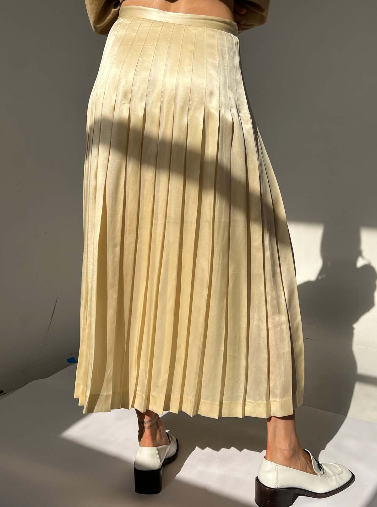 Vintage Silk Satin Pleated Skirt - Cream | Garmentory