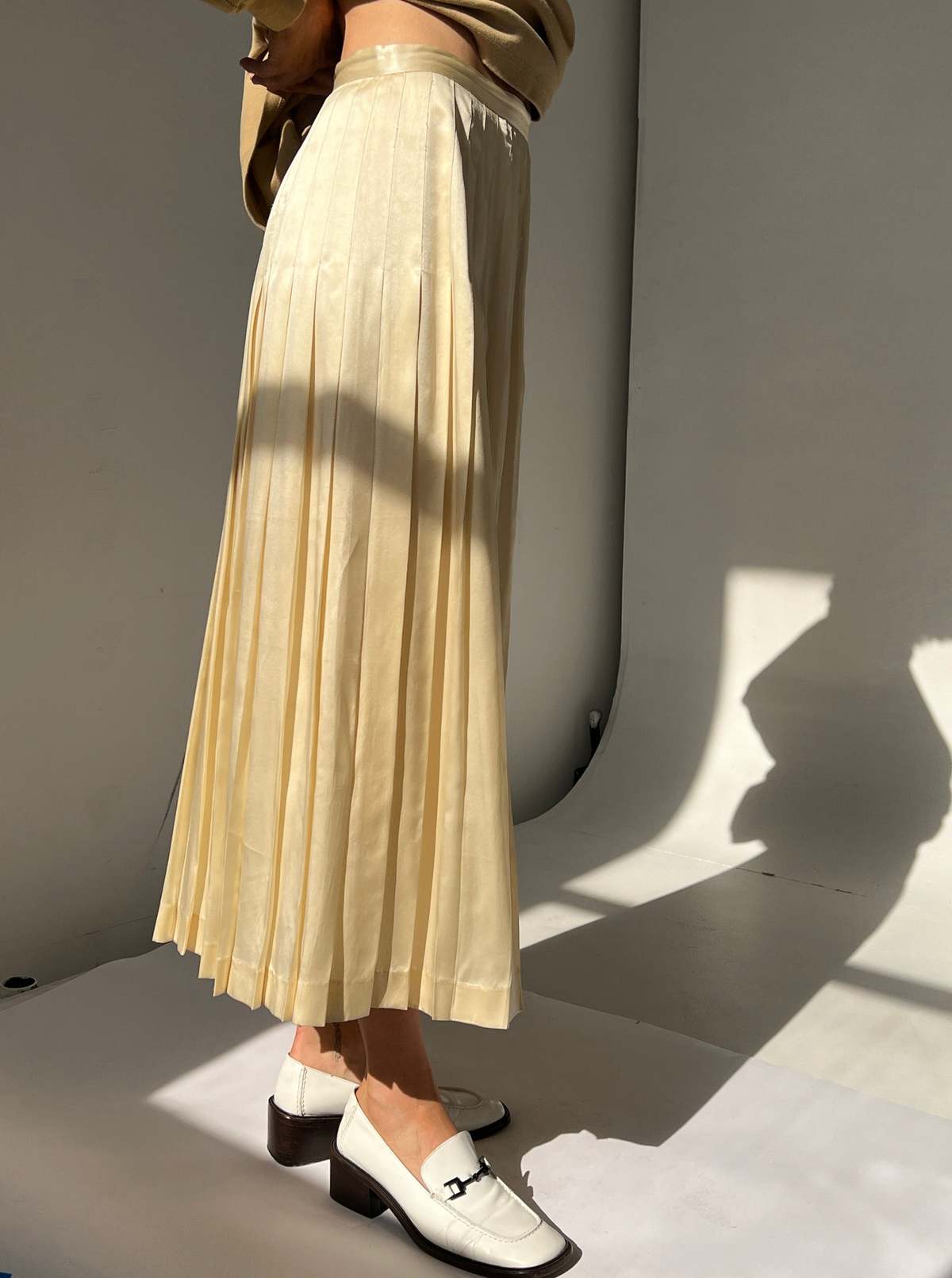 Vintage Silk Satin Pleated Skirt - Cream | Garmentory