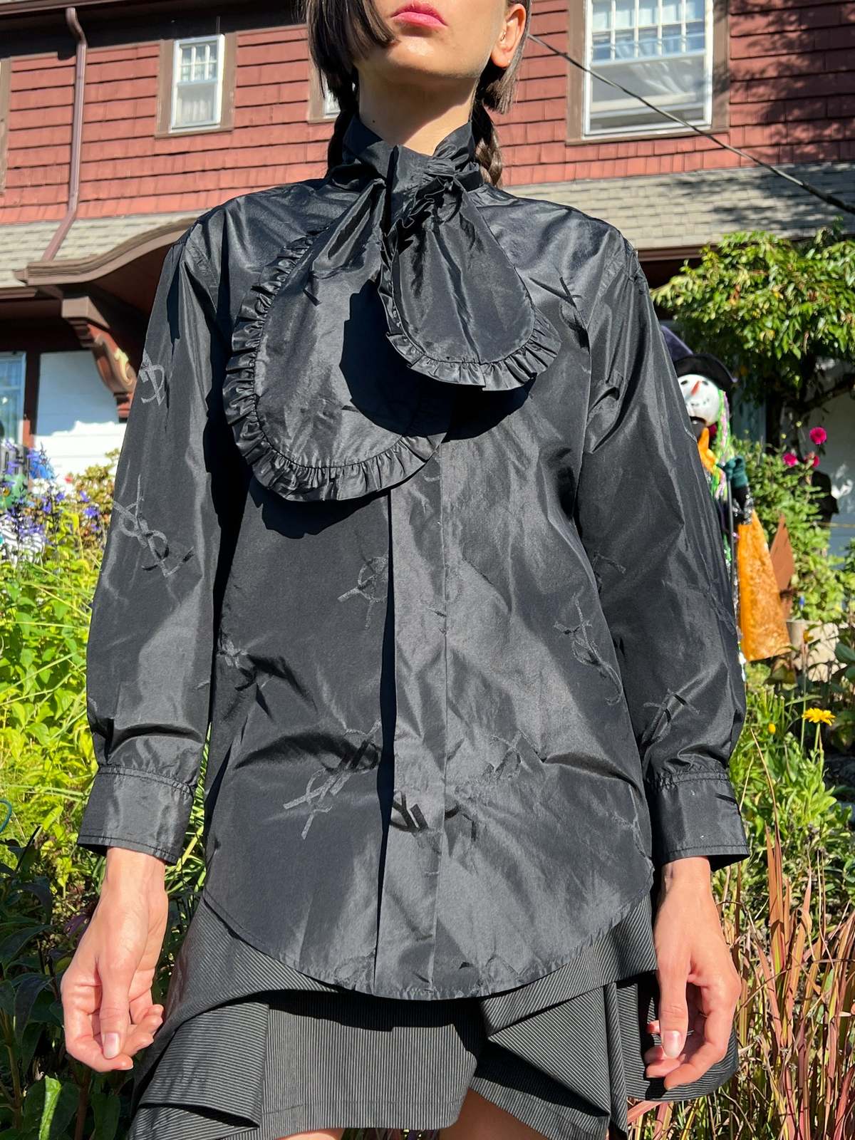 Vintage YSL Subtle Logo Bow Blouse - Black | Garmentory