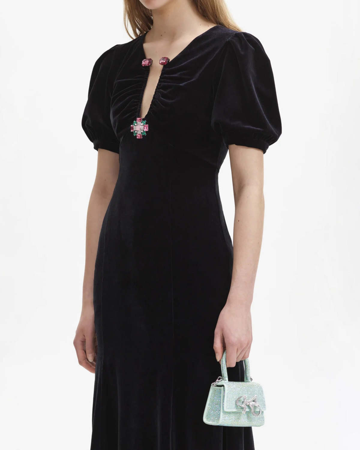 Self-Portrait Velvet Embellished Midi Dress - Black | Garmentory